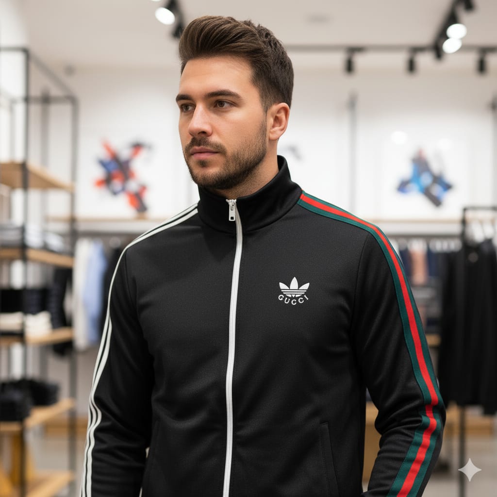 Men Black Athletic Track Jacket – Multi-Stripe Sleeve Design – Yard of ...